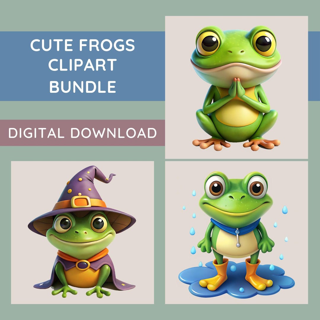 Cute Frog PNG Clipart Bundle, 15 Adorable Frog Images, Frog Sublimation ...