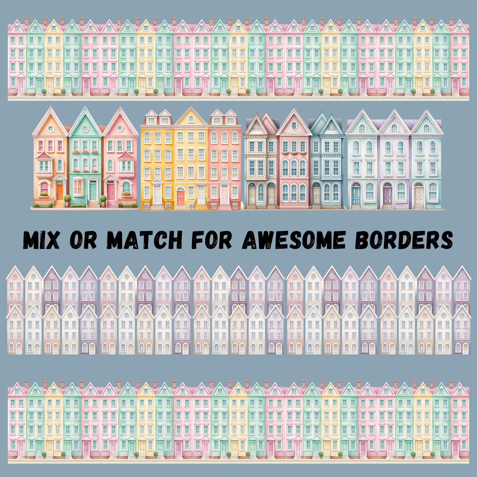Row House Borders Clipart Bundle, 15 Whimsical Watercolor Row Houses ...