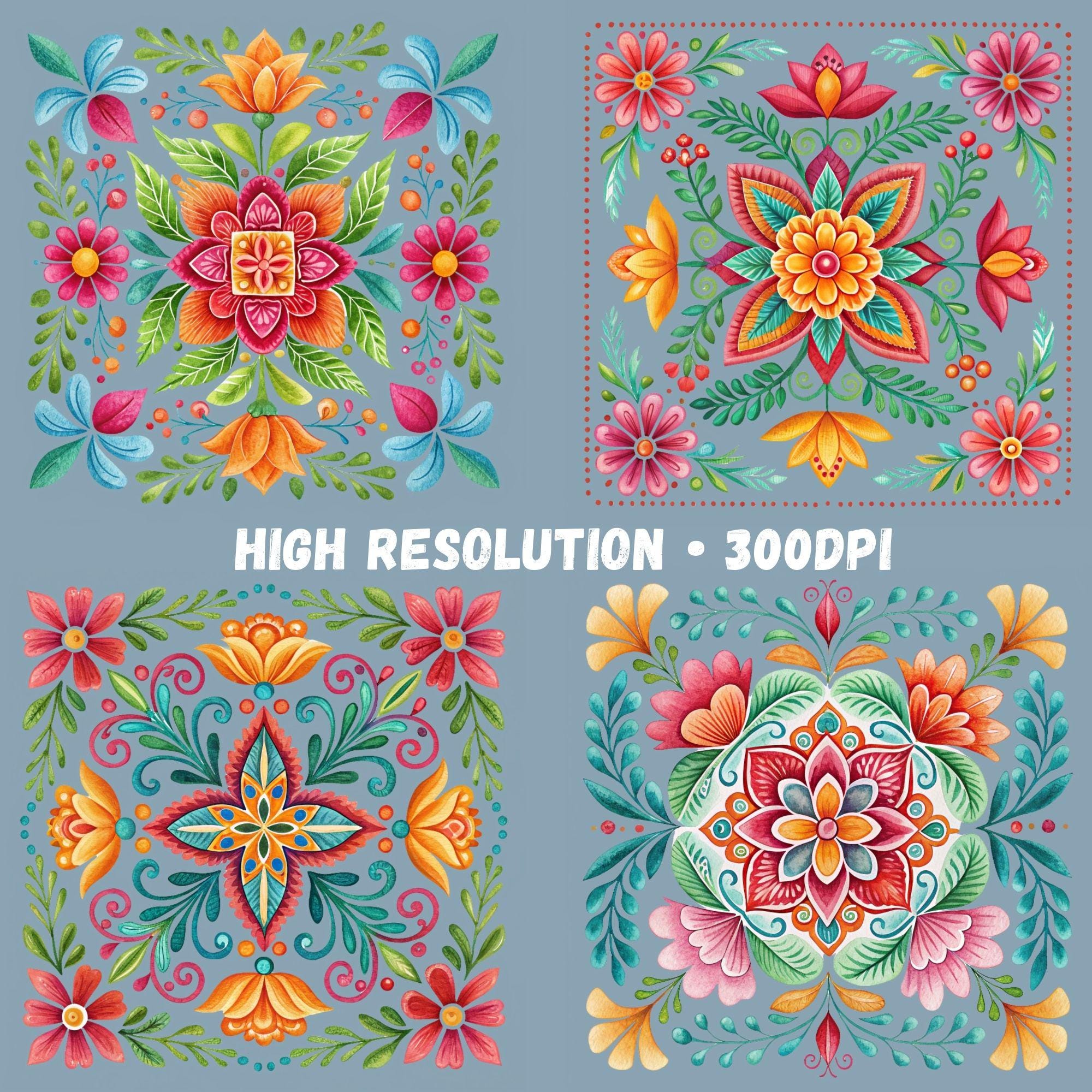 Mexican Embroidery PNG Bundle, 15 Hispanic Flower Designs, Mexican ...
