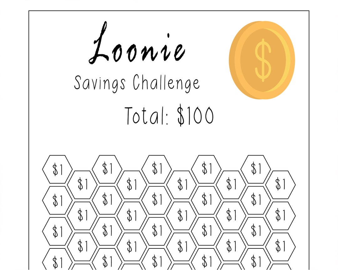 Loonie Savings Challenge, Save Money, Saving Tracker, 100 Days ...