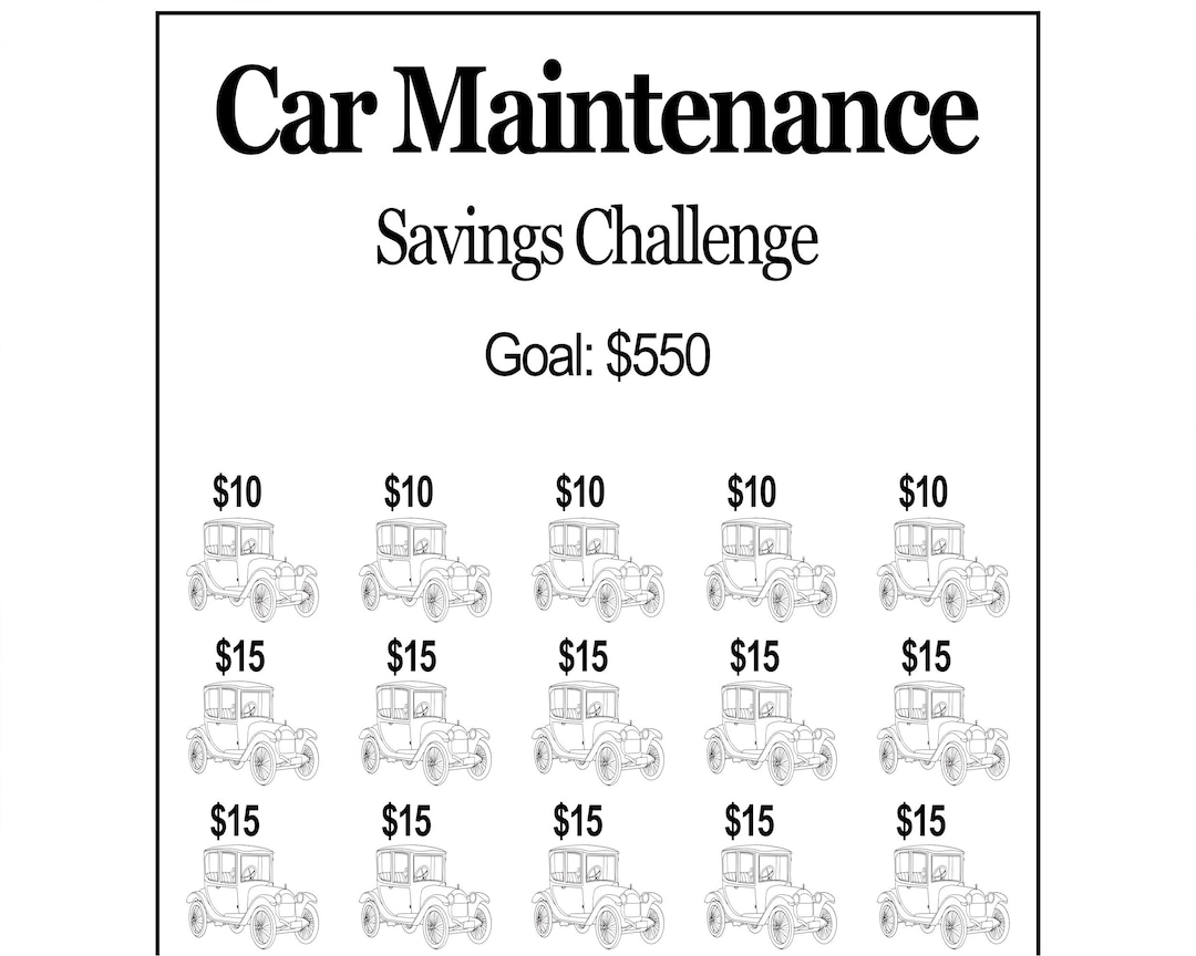 Car Maintenance Savings Challenge, Money Saving Challenge Printable ...