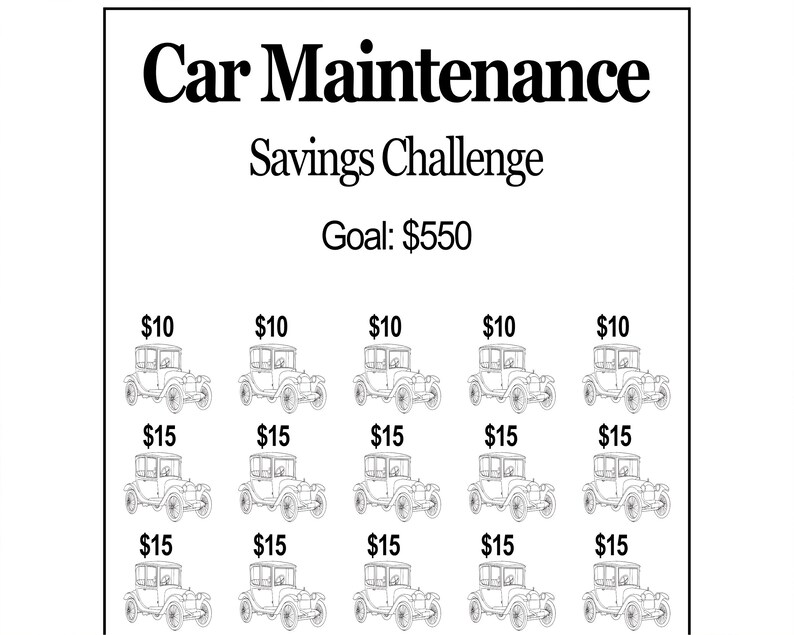 Car Maintenance Savings Challenge, Money Saving Challenge Printable ...