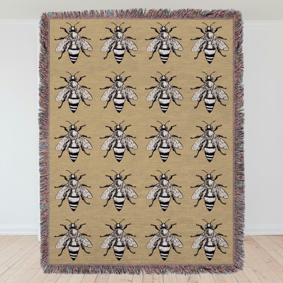 Bee Woven Blanket, 100% Cotton, Honeybee Pattern Blanket, Bumblebee ...