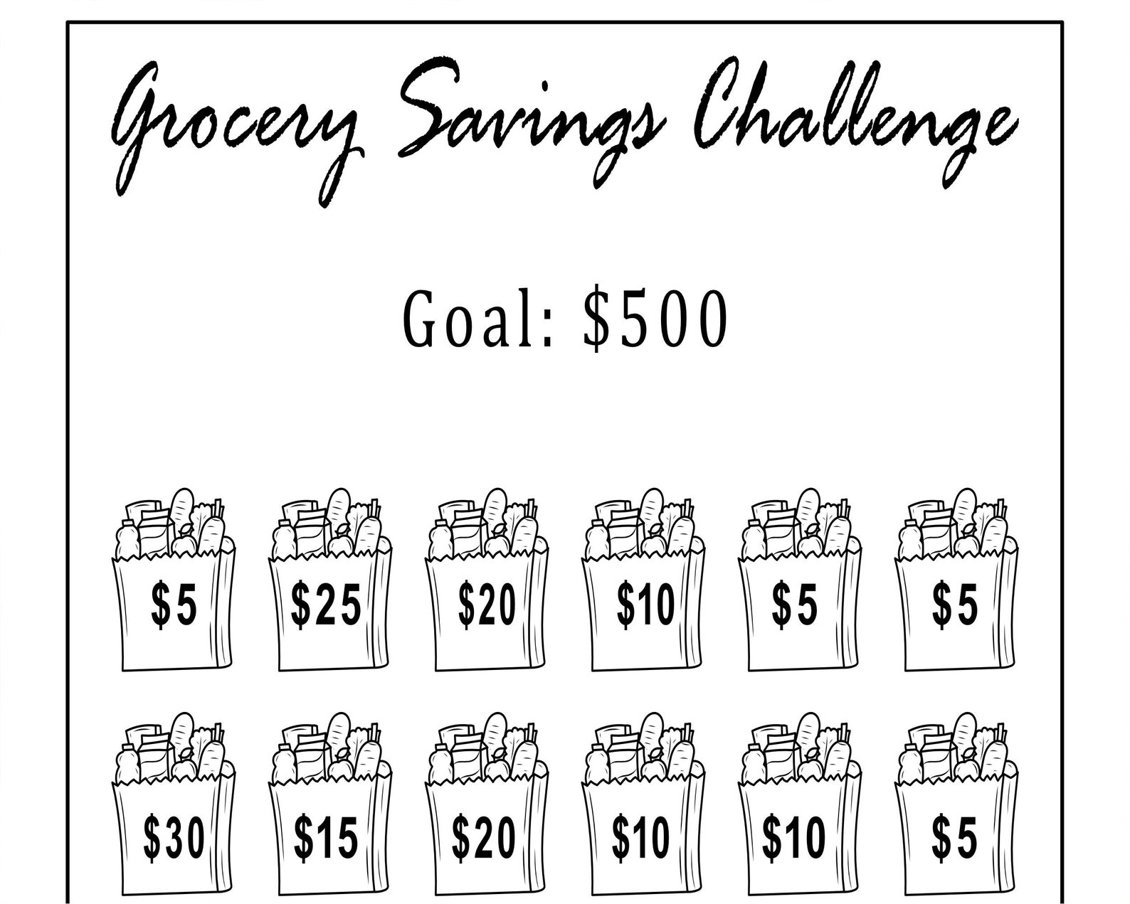 Grocery Saving Challenge Money Saving Tracker Save 500 - Etsy
