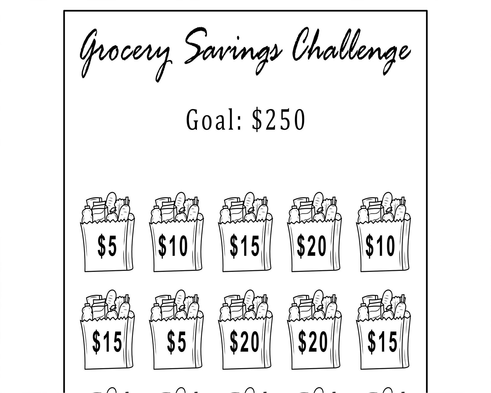 Grocery Shopping Savings Challenge, Money Saving Tracker, Save 250 ...