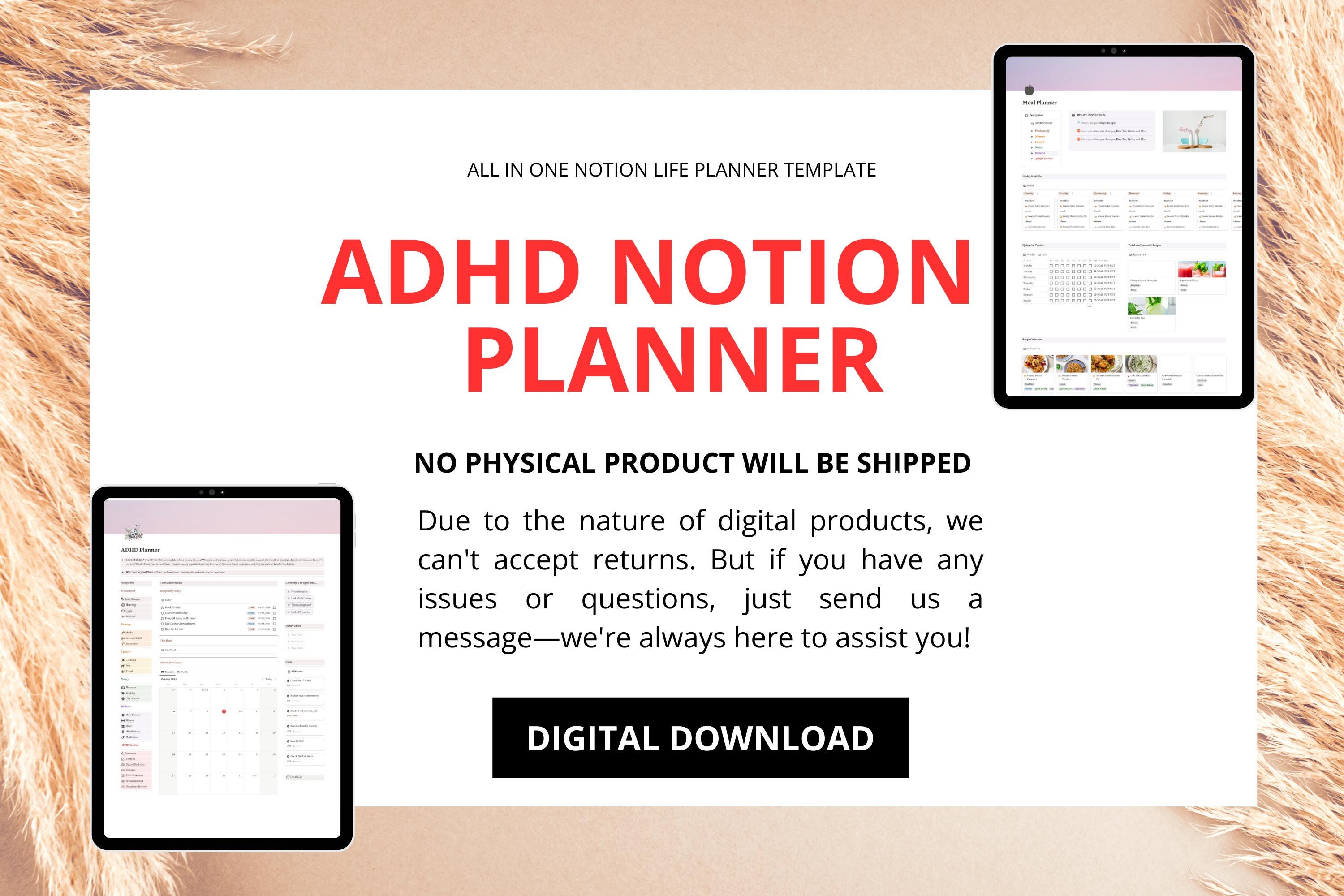 Notion Template ADHD Planner Digital, Sleep Tracker ADHD Anxiety ...
