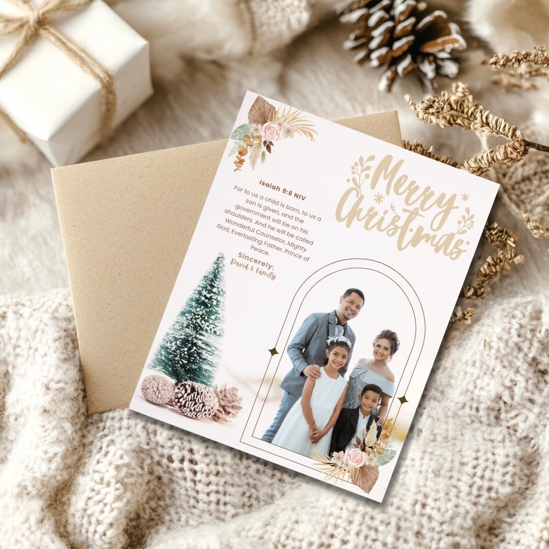 Boho Christmas Card Template, Custom Photo Christmas Card, Personalized ...