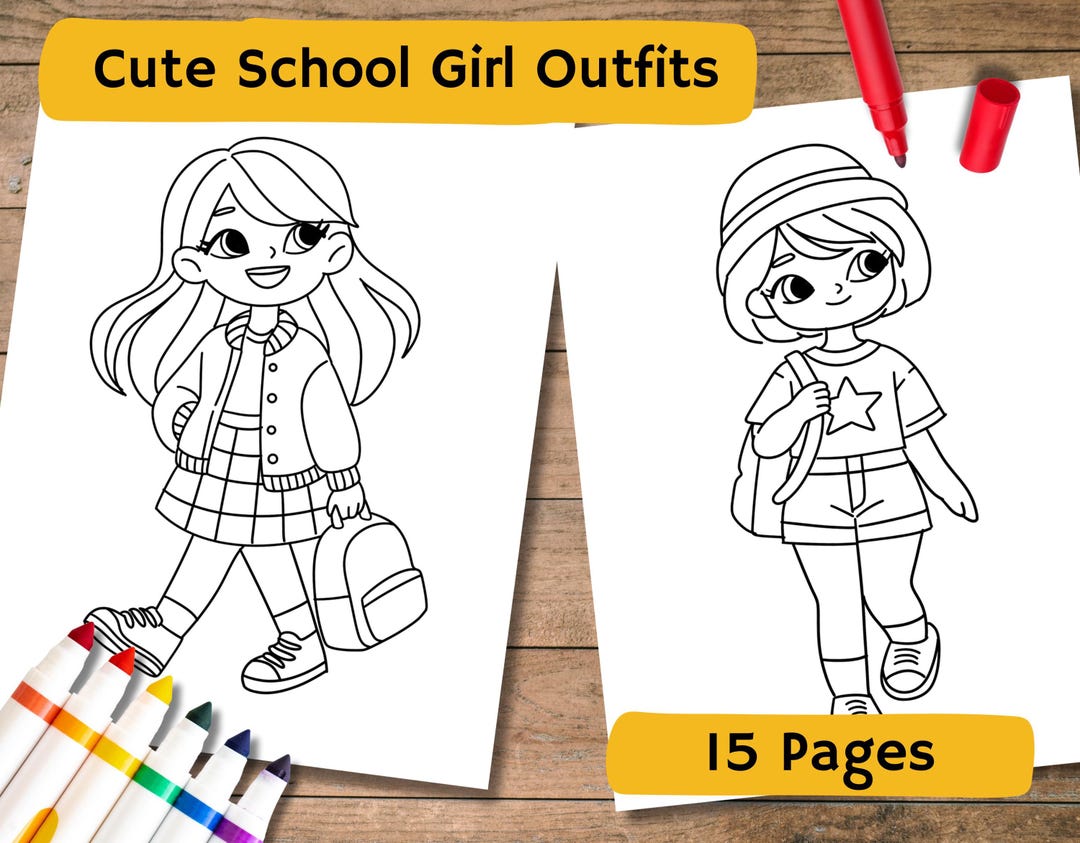 Kawaii School Girl Coloring Pages - Cute Student Outfits - Printable ...