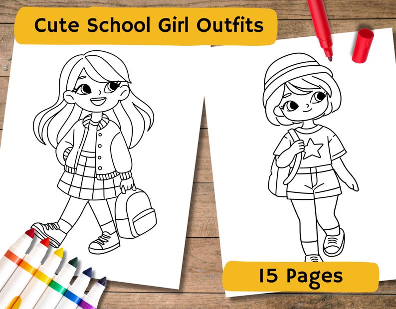 Kawaii School Girl Coloring Pages - Cute Student Outfits - Printable ...