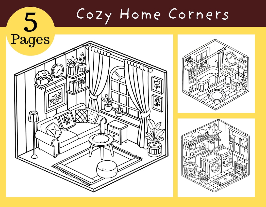 Cozy Home Corner Coloring Page, Printable and Digital Coloring Book ...