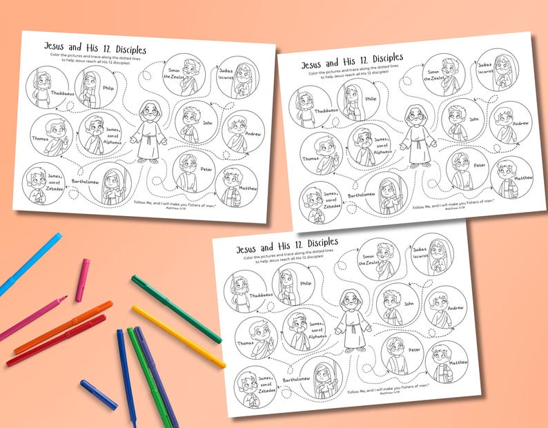 12 Disciples Activity Sheet: Bible Coloring & Tracing Printable (PDF ...