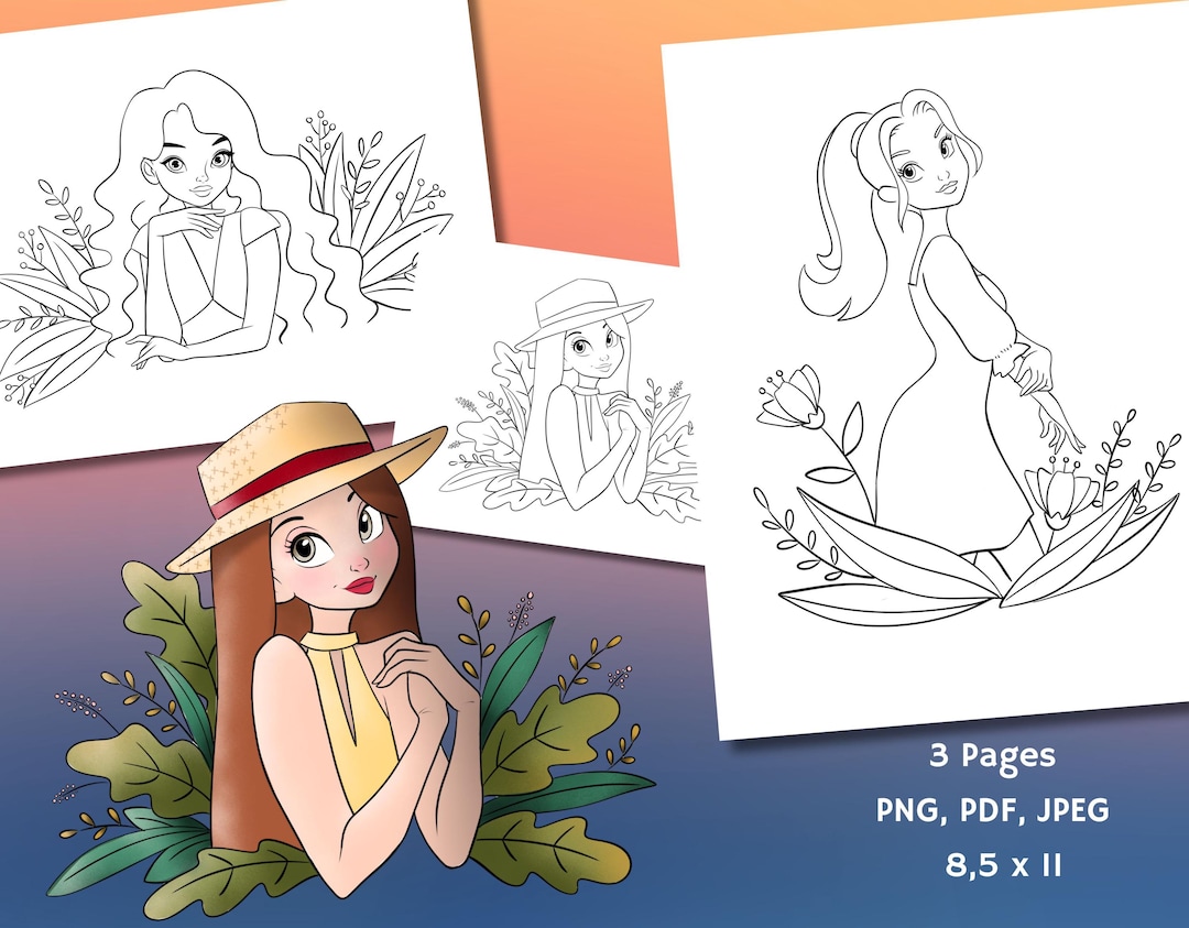 Girl Coloring Sheet, Summer Girl Coloring Page, Printable Page for ...