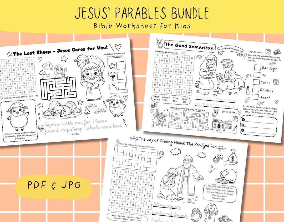 Jesus Parables Bundle Worksheet for Kids, Sunday School Activity Sheet ...