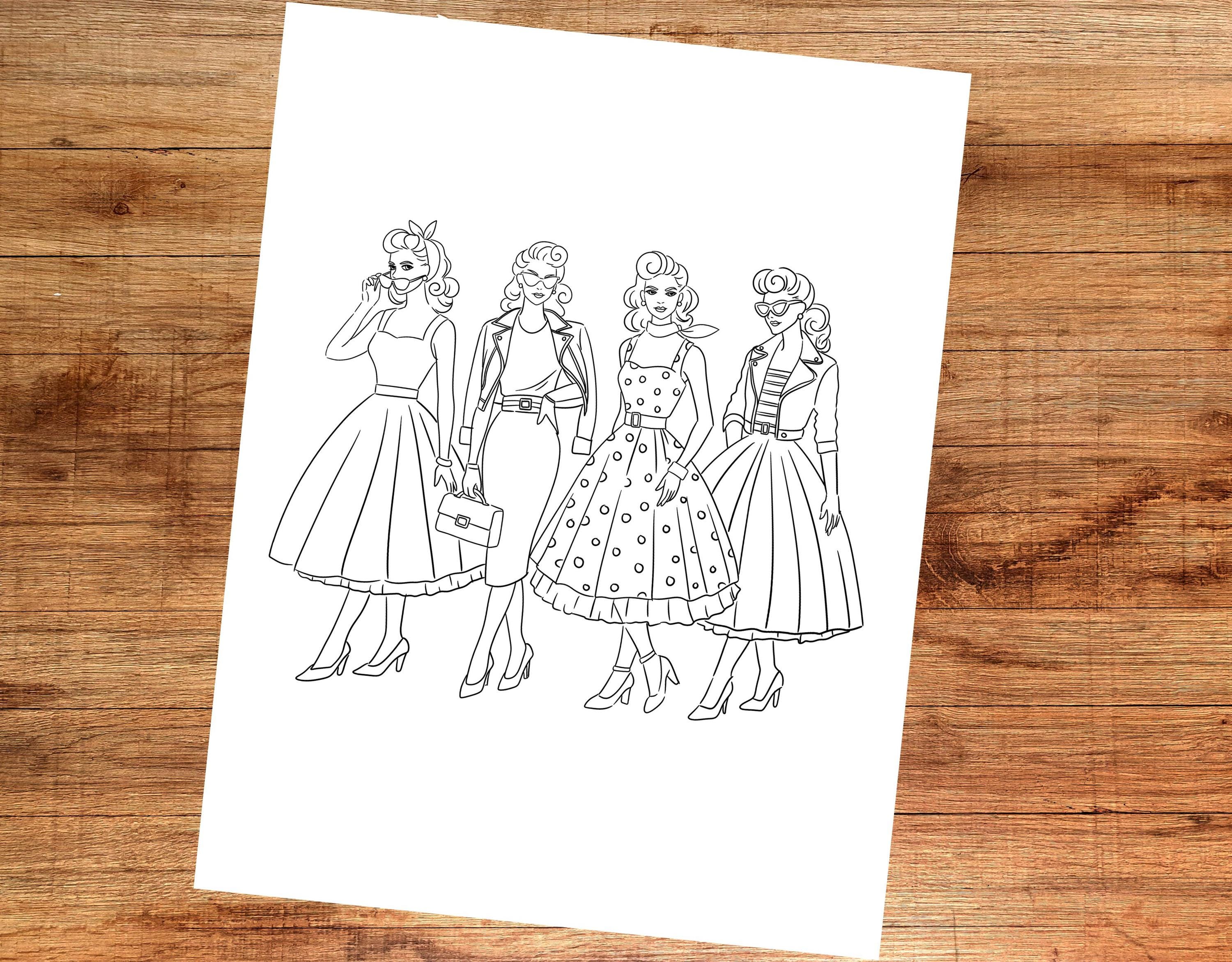 50s Fashion Coloring Pages for Adults - Rockabilly & Elegance Fashion ...