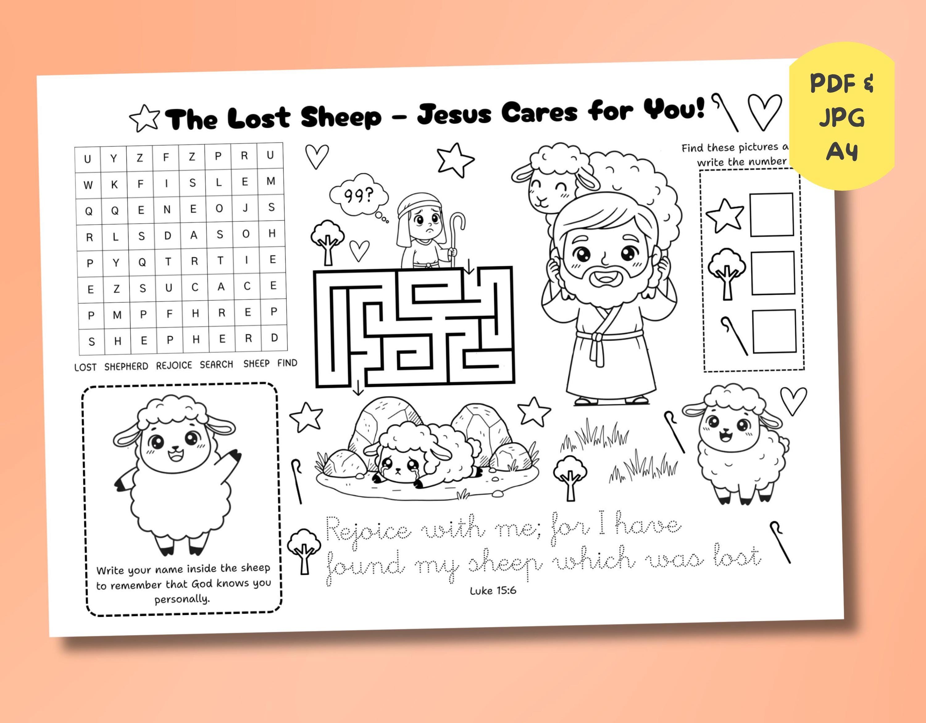 The Lost Sheep Activity Sheet for Kids Bible Story Worksheet, Jesus ...