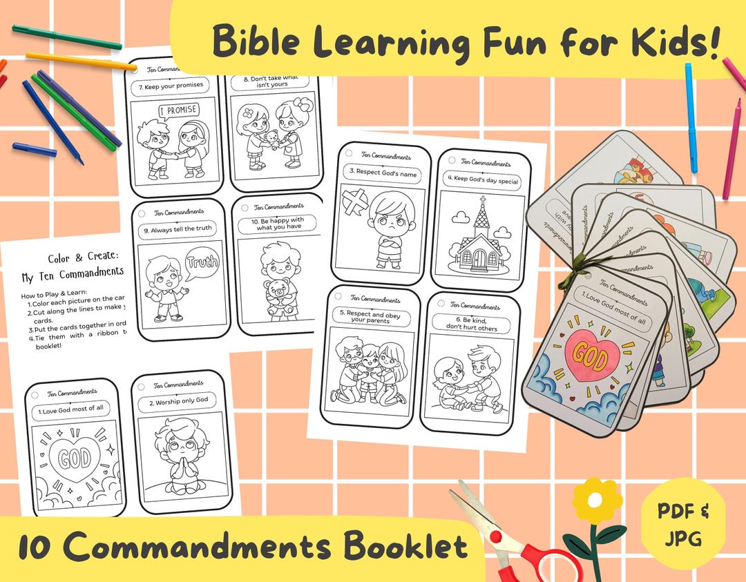 Ten Commandments Coloring Cards: Sunday School Bible Activity (PDF ...