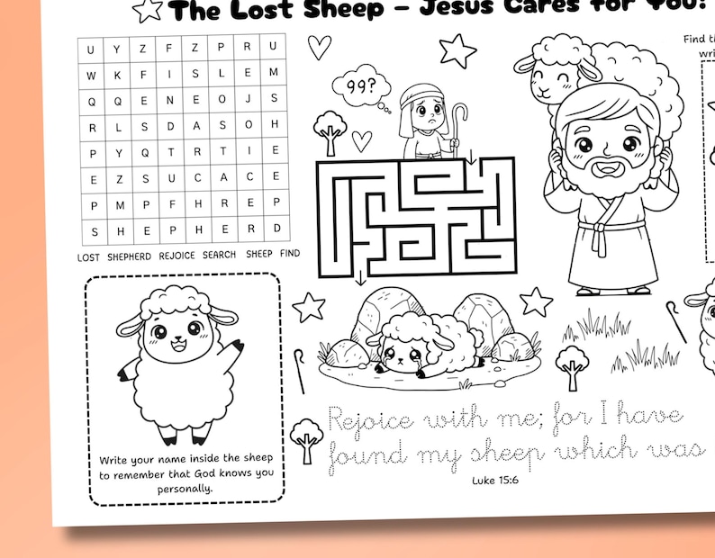 The Lost Sheep Activity Sheet for Kids Bible Story Worksheet, Jesus ...