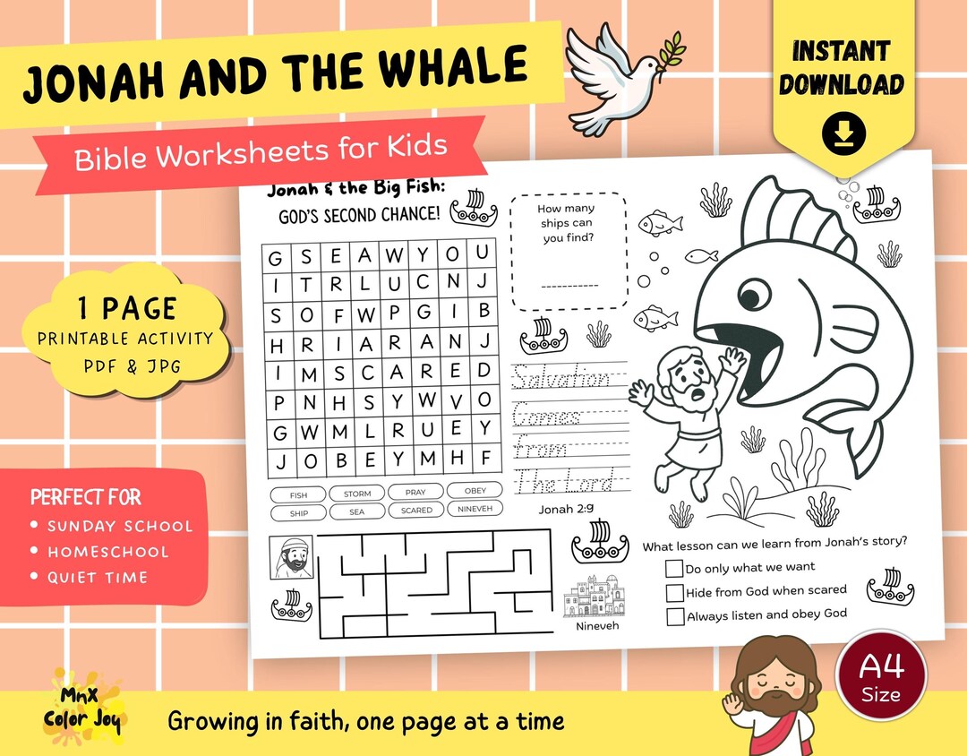 Jonah and the Whale Activity Sheet: Bible Story and Sunday School ...