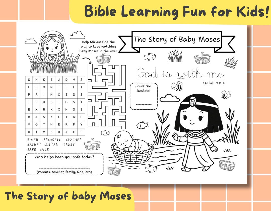 The Story of Baby Moses Activity Sheet | Bible Worksheet for Kids ...