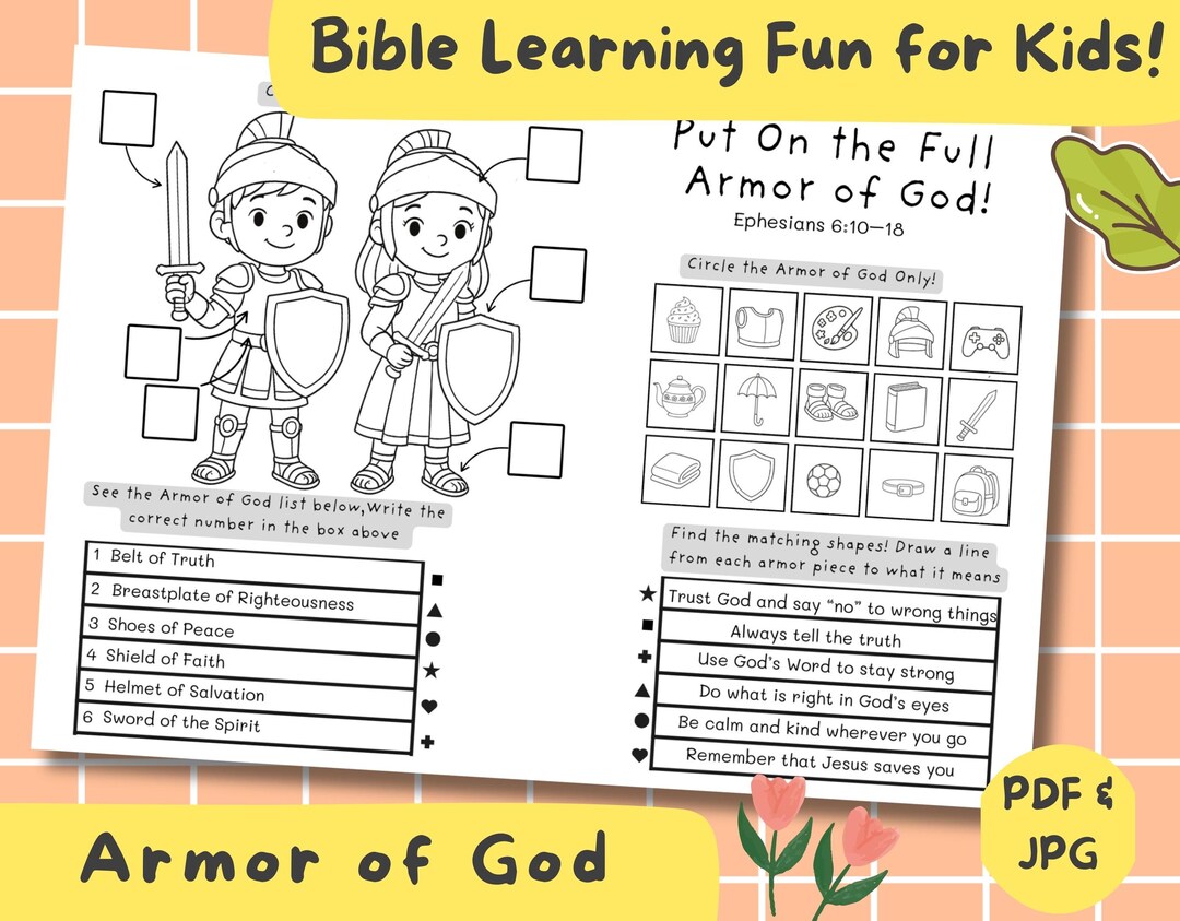 Armor of God Coloring Placemat: Bible Activity Sheet (PDF Download A4 ...