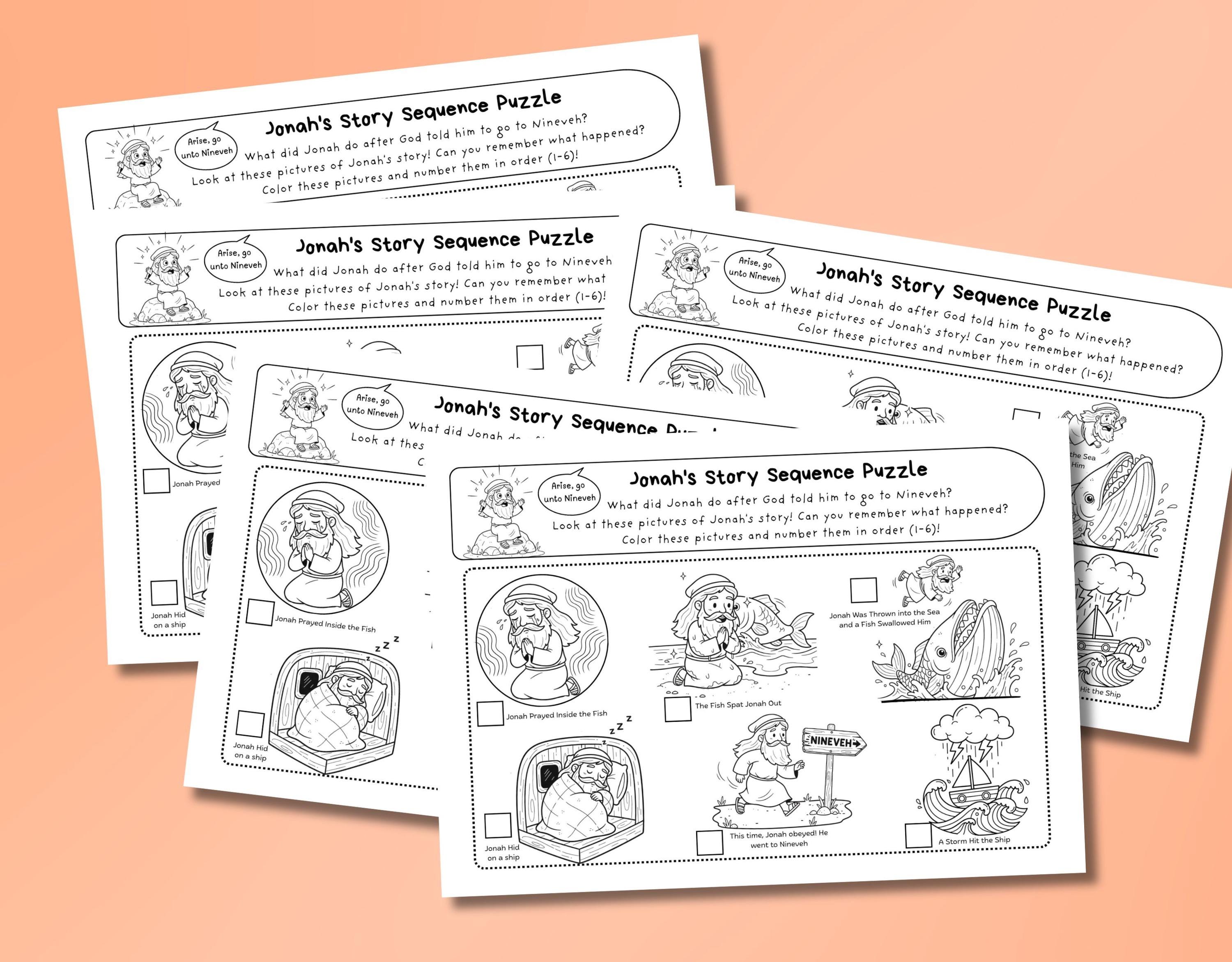 Jonah and the Whale Bible Story Worksheet, Sunday School Activity Sheet ...
