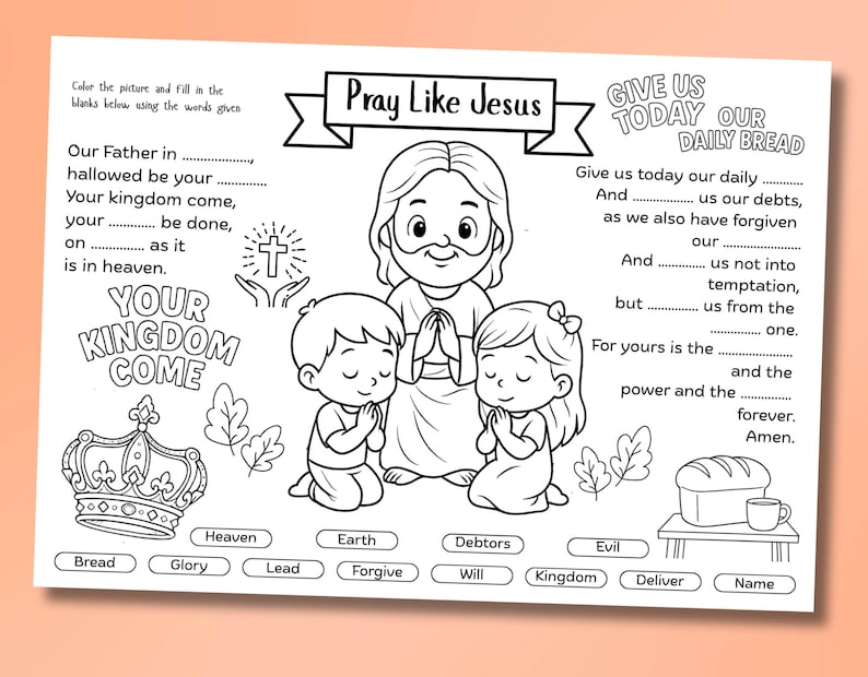 Lord's Prayer Activity Sheet for Kids | Sunday School Printable (PDF ...
