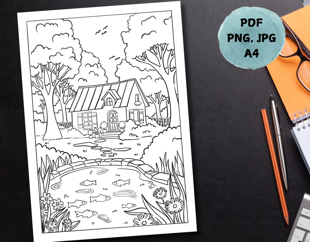 Cozy House Coloring Page, Printable Coloring Sheet, Digital on Screen ...