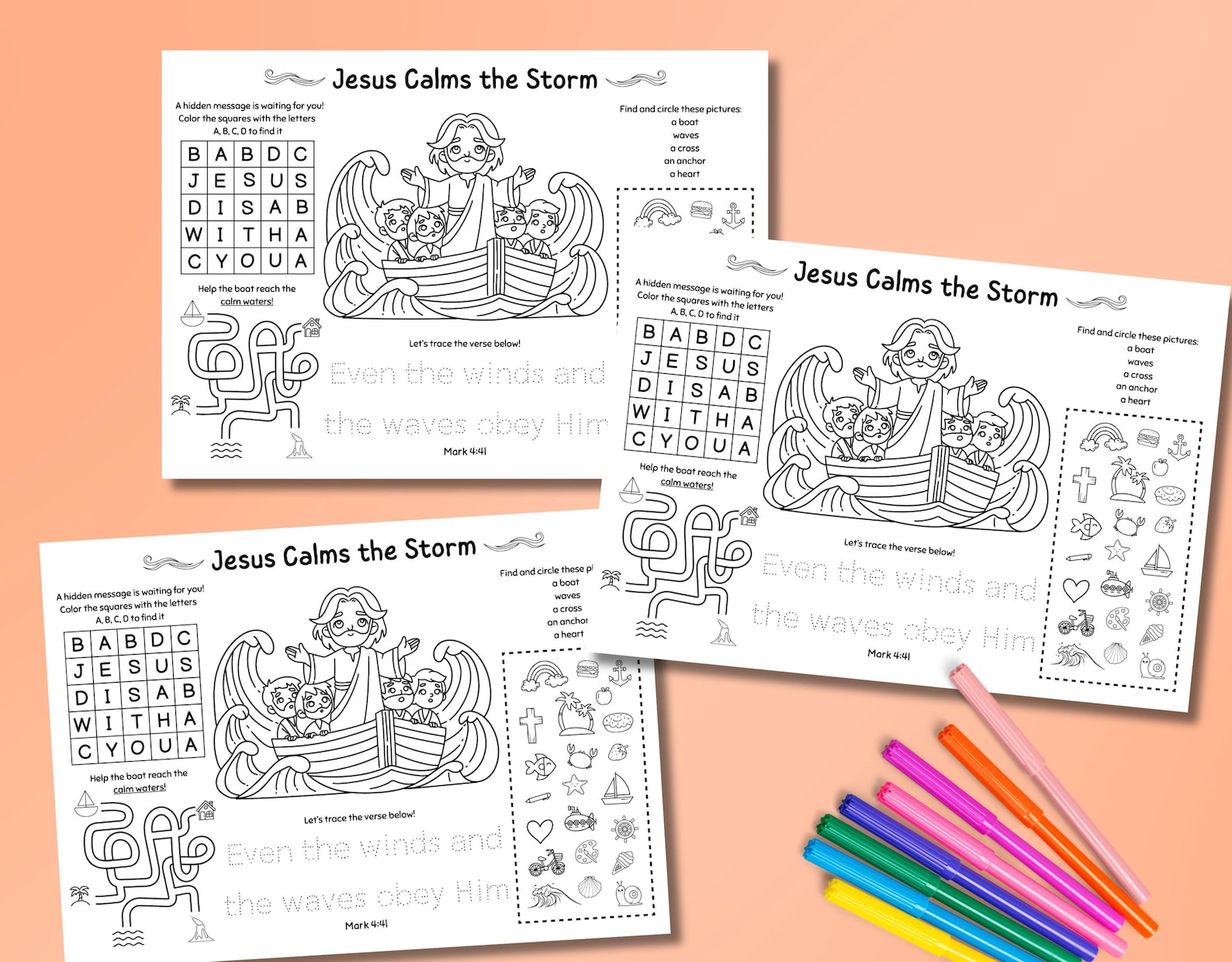 Jesus Calms the Storm Printable Activity Sheet: Bible Story Coloring ...