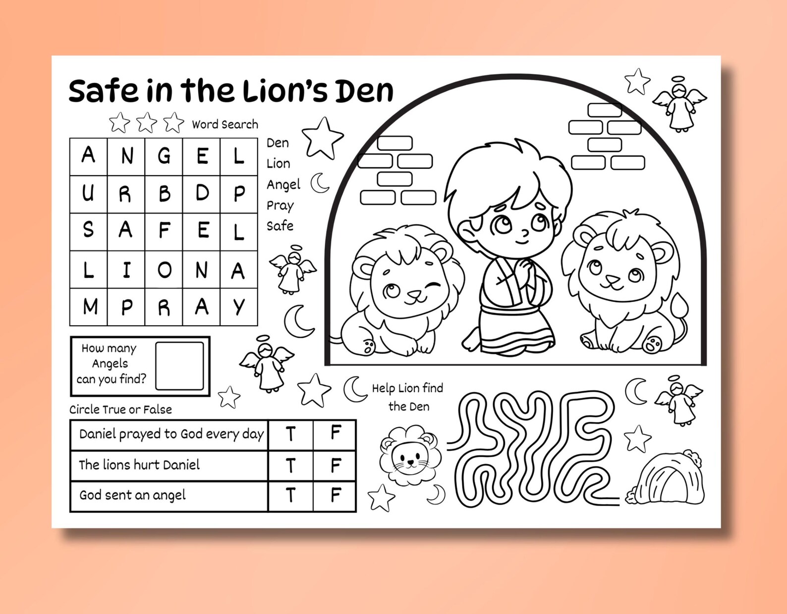 Daniel in the Lion's Den Activity Page: Bible Story Worksheet (PDF ...