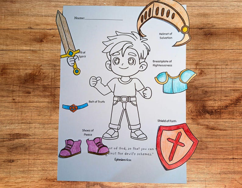 Armor of God Craft: Cut, Paste & Color Bible Activity (PDF Printable ...