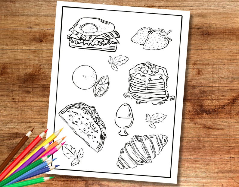 Delicious Food Coloring Pages, Printable Page PDF and Digital PNG File ...