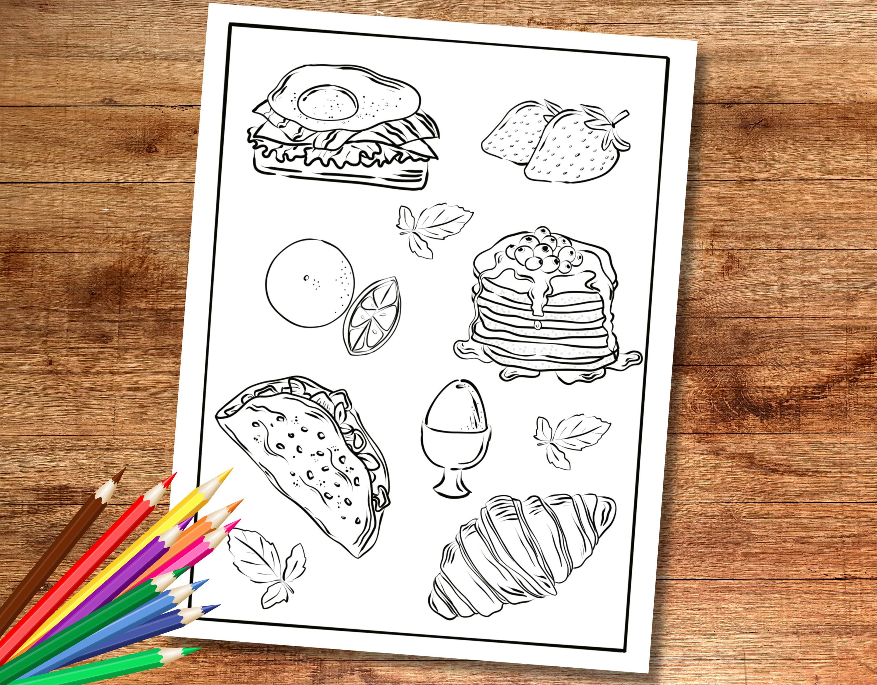 Delicious Food Coloring Pages, Printable Page PDF and Digital PNG File ...