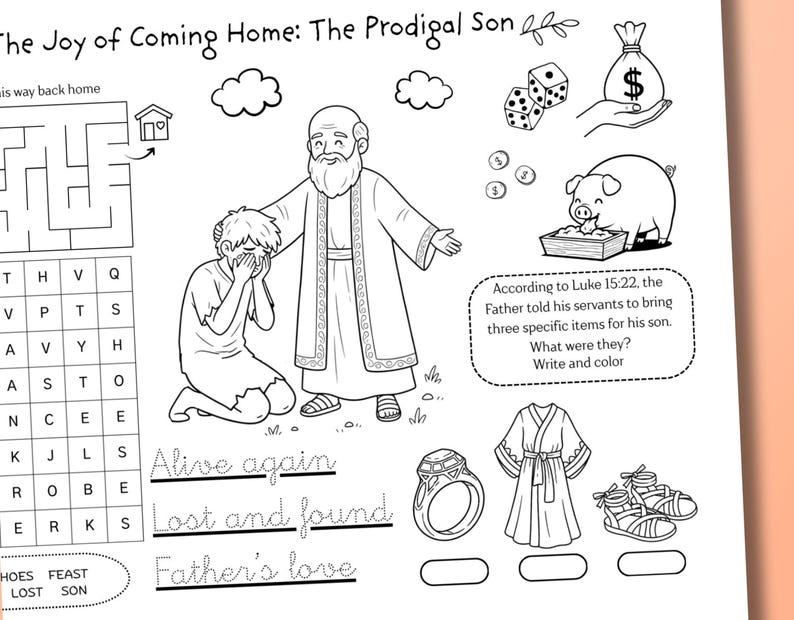 The Prodigal Son Activity Placemat, Parable of the Lost Son, Printable ...