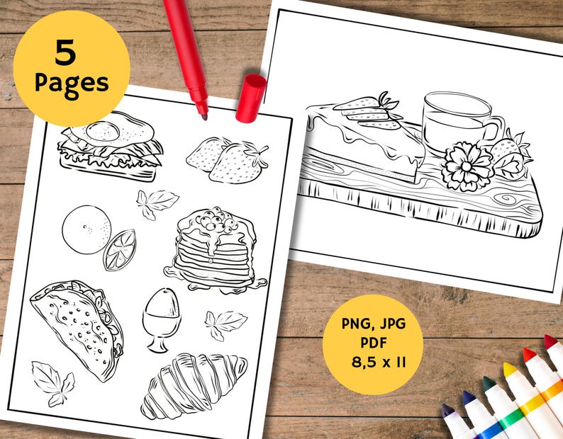 Delicious Food Coloring Pages, Printable Page PDF and Digital PNG File ...