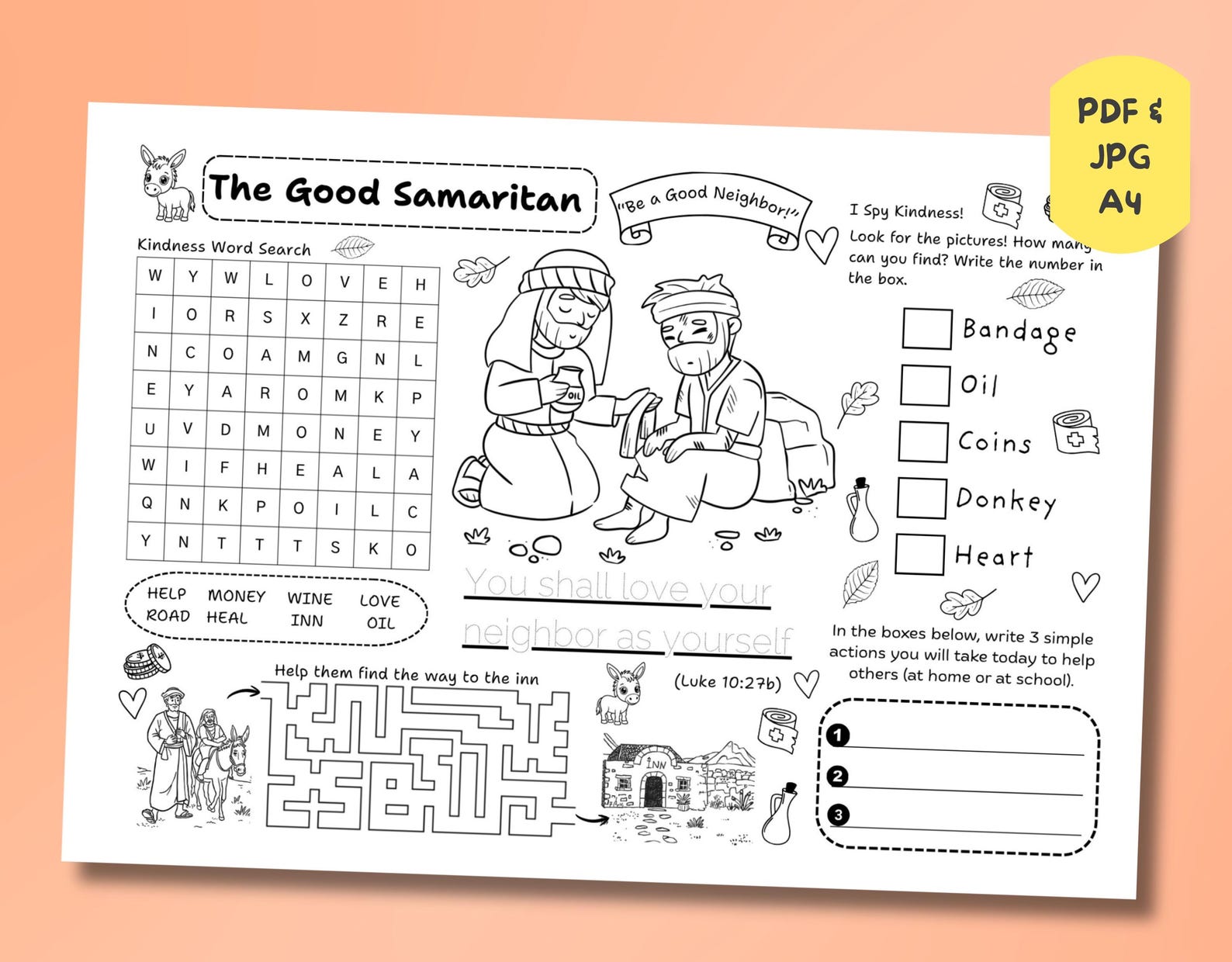 The Good Samaritan Activity Sheet for Kids | Jesus Parable Worksheet ...