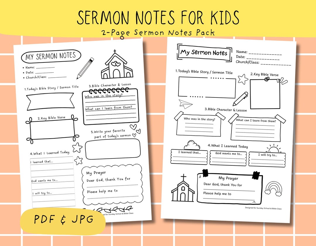 Sermon Notes for Kids Printable Sunday School Worksheet Bible Activity ...
