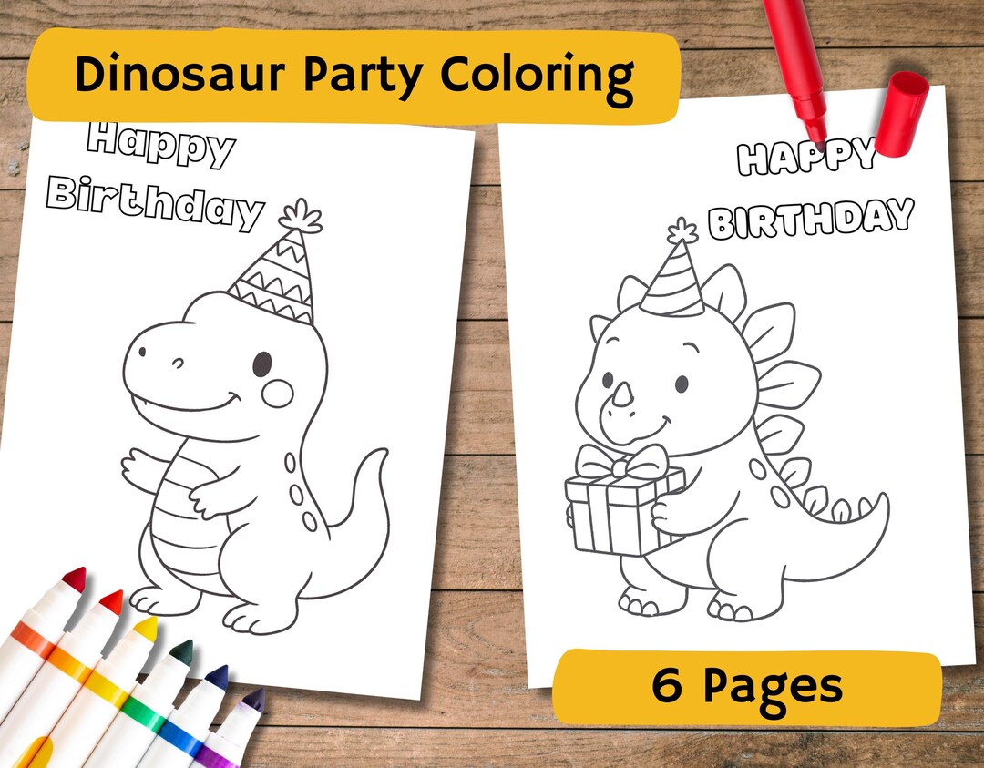 Dinosaur Birthday Coloring Pages - 6 Fun Party Activity Sheets for Boys ...