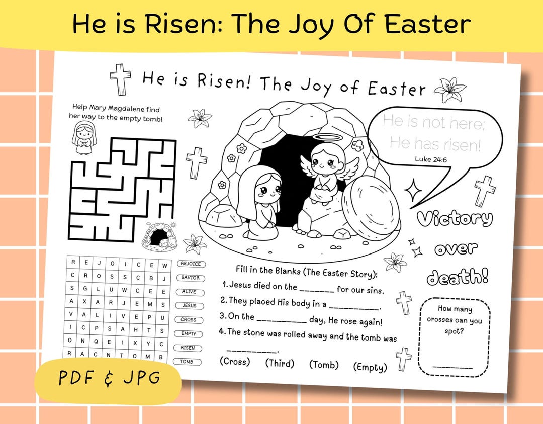 Easter Bible Activity Page for Sunday School Kids, Resurrection Story ...
