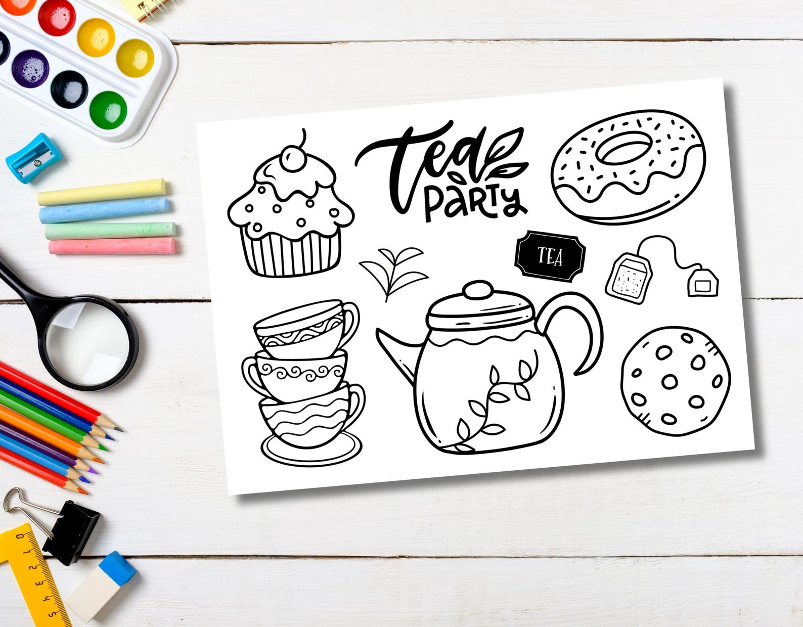 Tea Party Coloring Page, Printable Birthday Party Placemat for Girl ...
