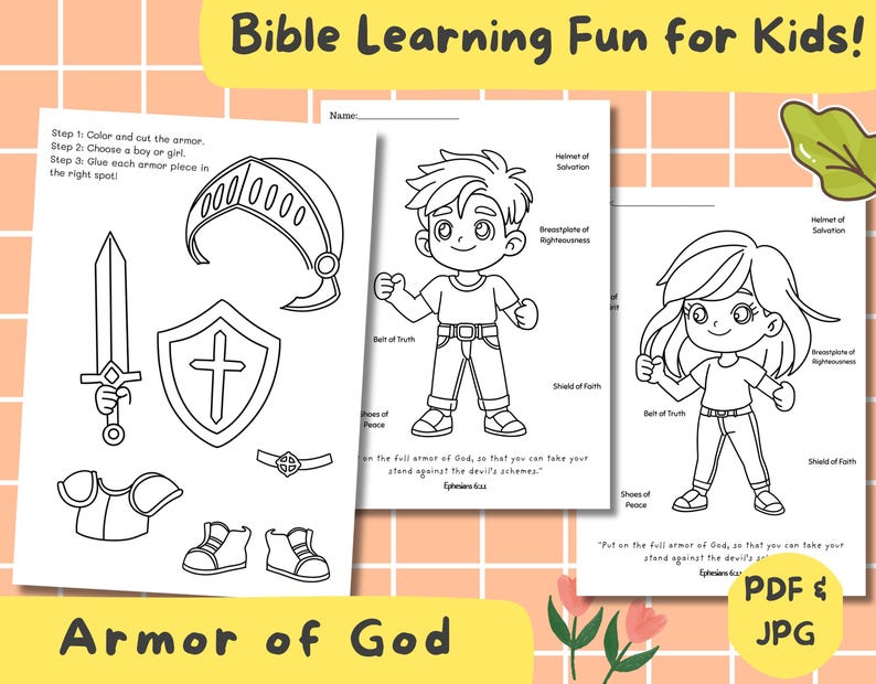 Armor of God Craft: Cut, Paste & Color Bible Activity (PDF Printable ...