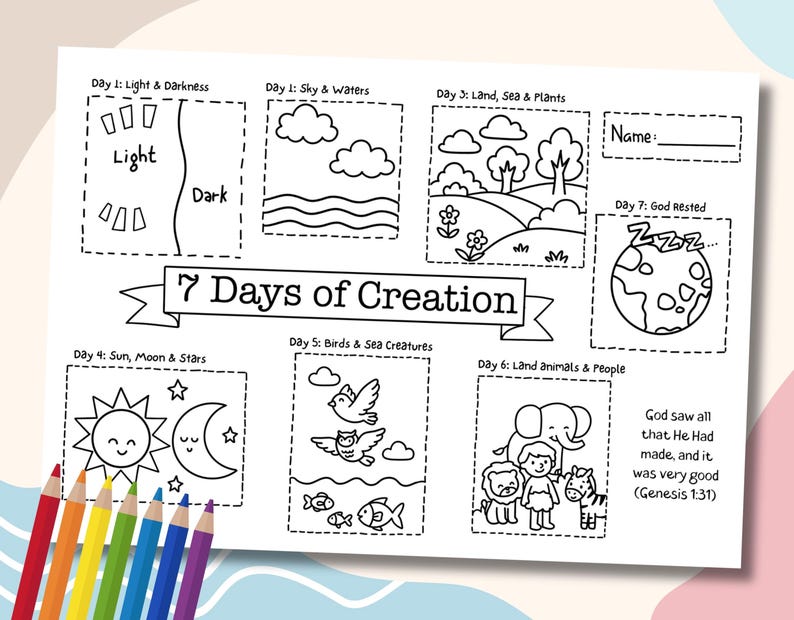 7 Days of Creation Coloring Page - Printable Bible Story Learning for ...