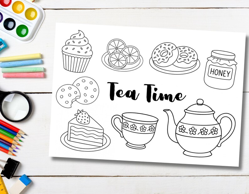 Tea Party Coloring Page for Kids – Fun Tea Time Activity for Girls ...
