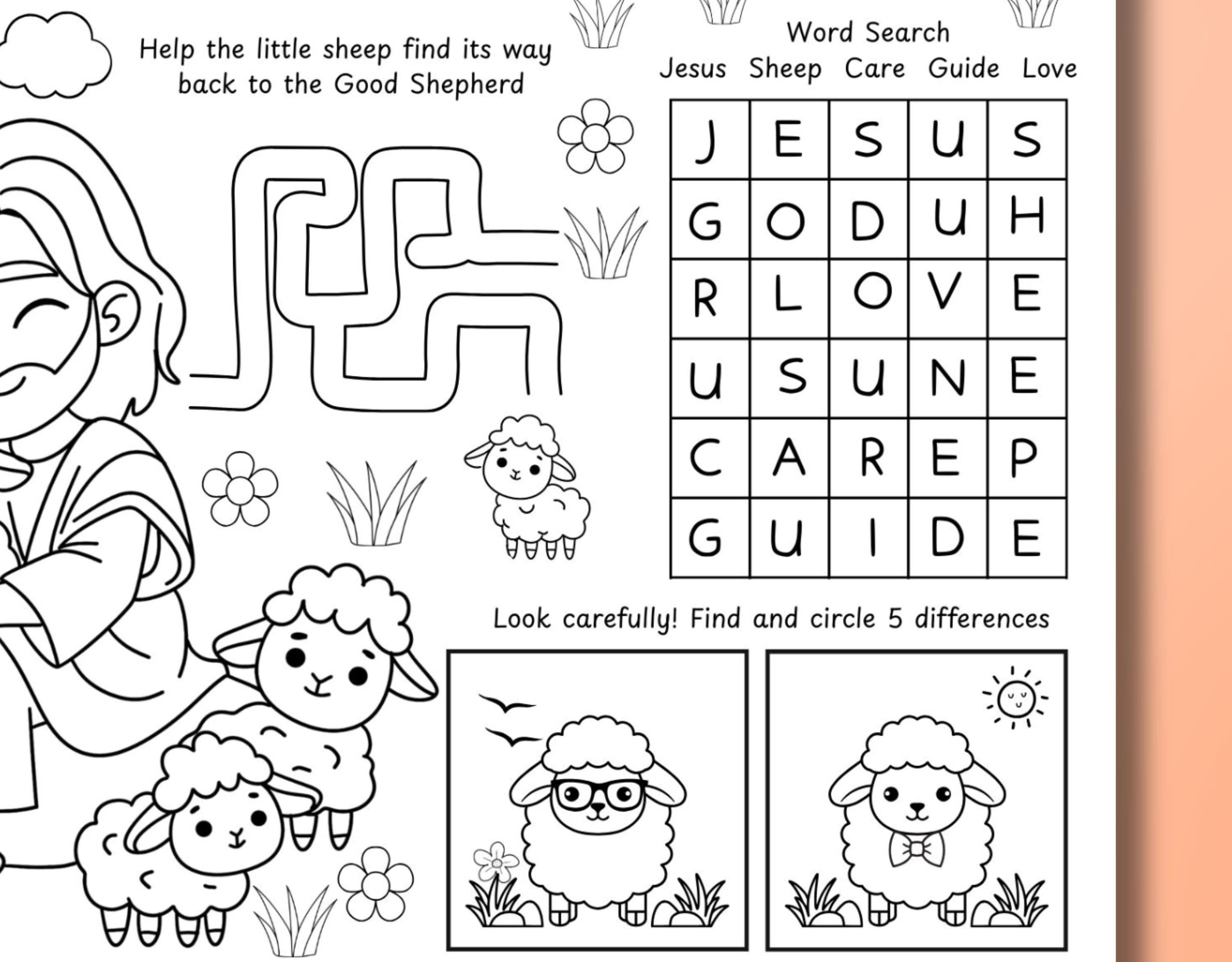 Good Shepherd Bible Activity Printable: Coloring Page & Maze Game ...