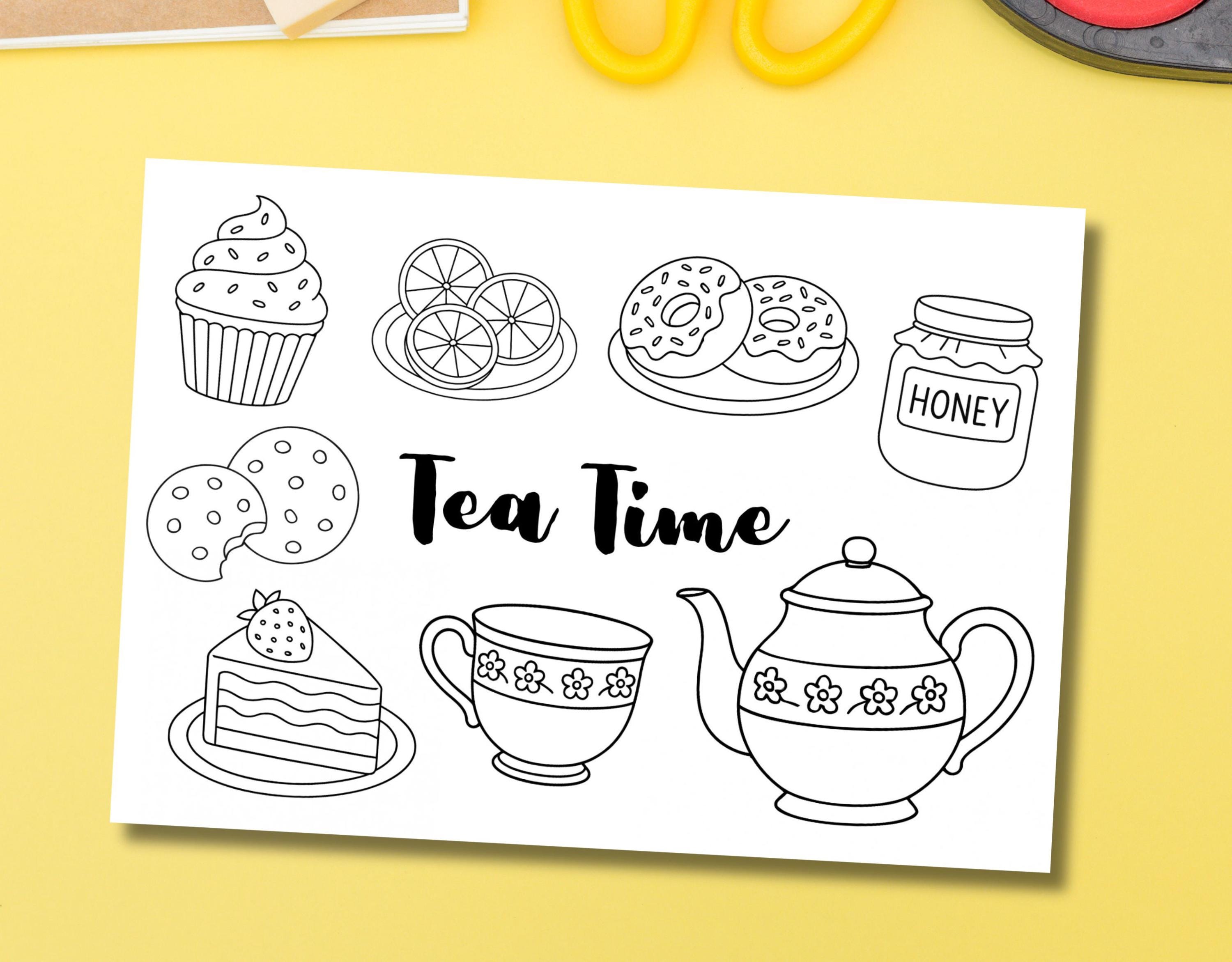 Tea Party Coloring Page for Kids – Fun Tea Time Activity for Girls – Printable Page PDF & JPG ...