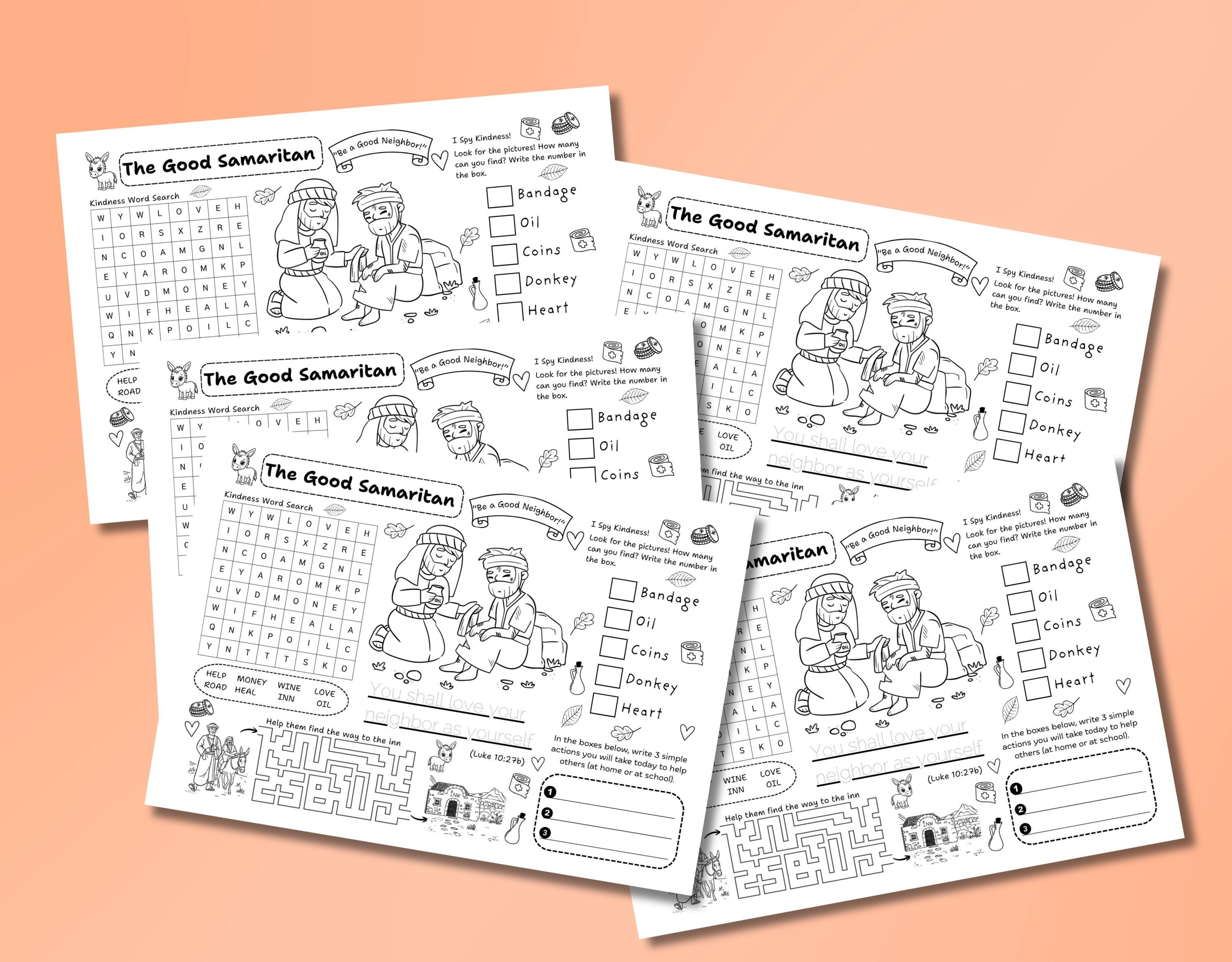 The Good Samaritan Activity Sheet for Kids | Jesus Parable Worksheet ...
