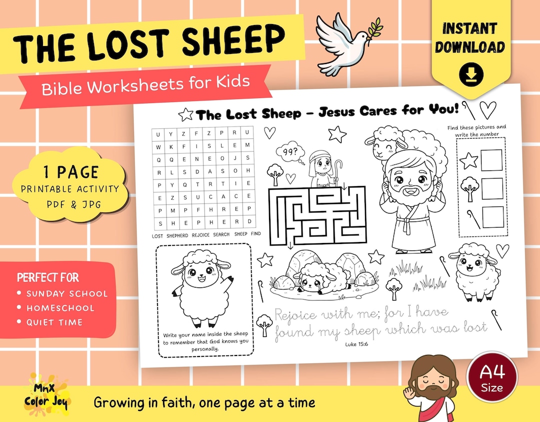 The Lost Sheep Activity Sheet for Kids Bible Story Worksheet, Jesus ...