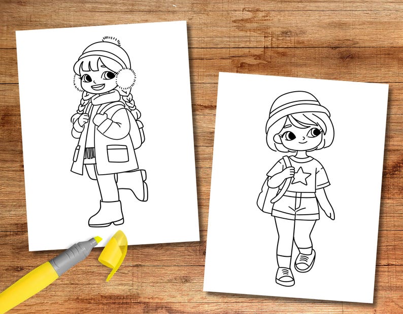 Kawaii School Girl Coloring Pages - Cute Student Outfits - Printable ...