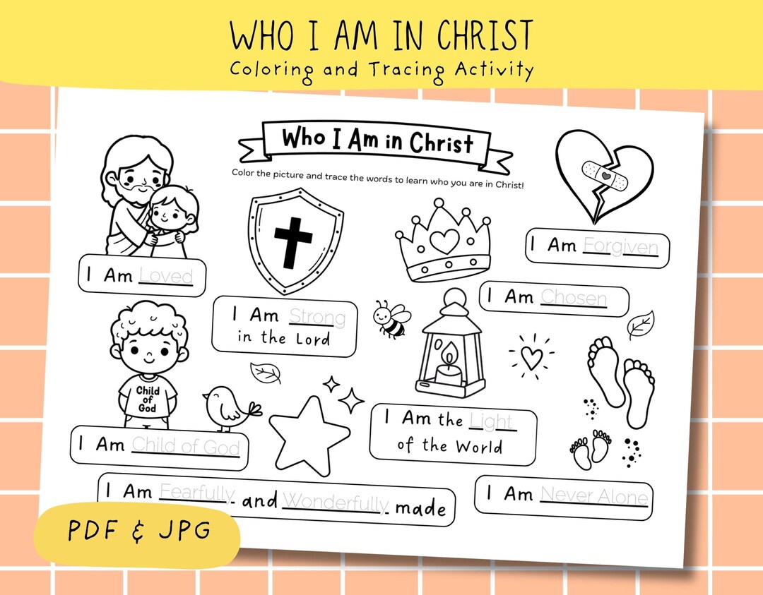 Who I Am in Christ Kids Worksheet Christian Coloring and Tracing ...