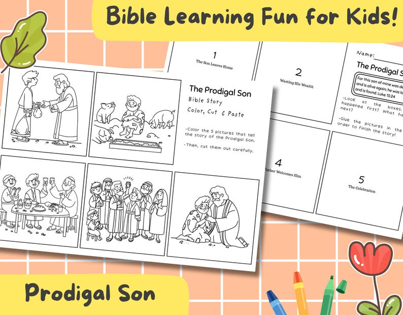 Prodigal Son Bible Story Activity: Coloring & Cut-paste - Sunday School ...