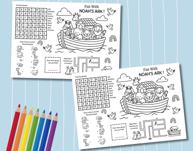 Noah's Ark Worksheet: Sunday School Christian Activity Page (PDF & JPG ...